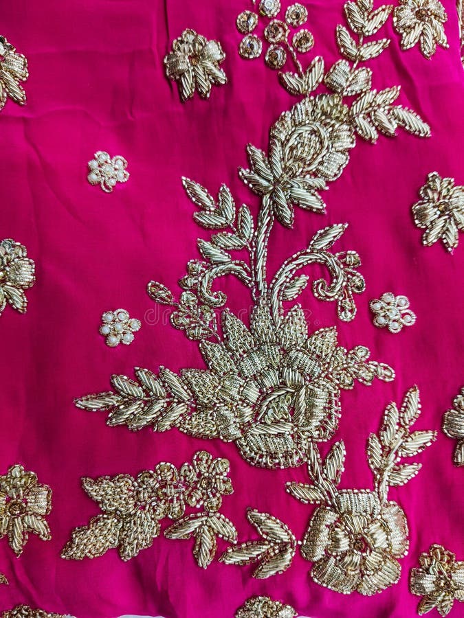 Beautiful Embroidered Pattern of Zardozi Embroidery on Bridal Dress ...