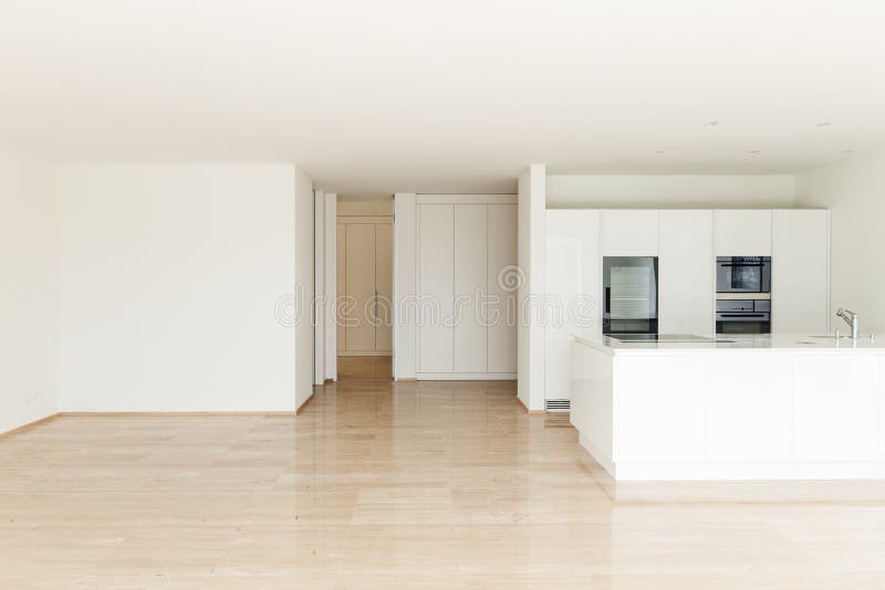 Beautiful Empty Apartment, Modern Kitchen Stock Photo - Image of ...