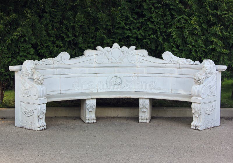 Beautiful White Stone Bench in the Park. Stock Image - Image of bench ...