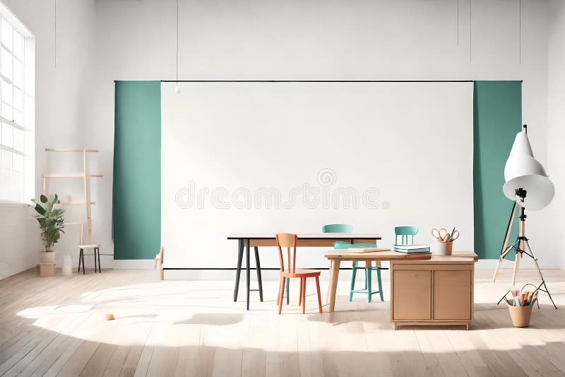 A Beautiful Empty Classroom with Modern Setup.featuring Desk, Chair ...