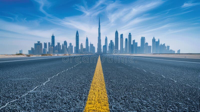 Beautiful Empty Highway with City Skyline. Generate AI Image Stock ...