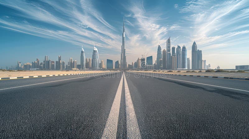 Beautiful Empty Highway with City Skyline. Generate AI Image Stock ...