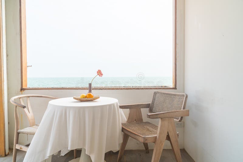 Beautiful and Empty Minimal Table and Chair on Side Window Stock Image ...