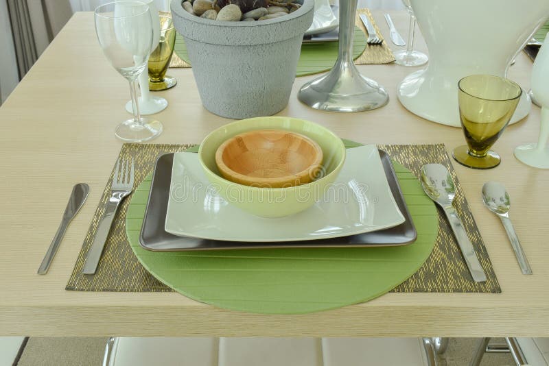 Beautiful Empty Plate Setting On Wooden Dining Table Stock Image ...
