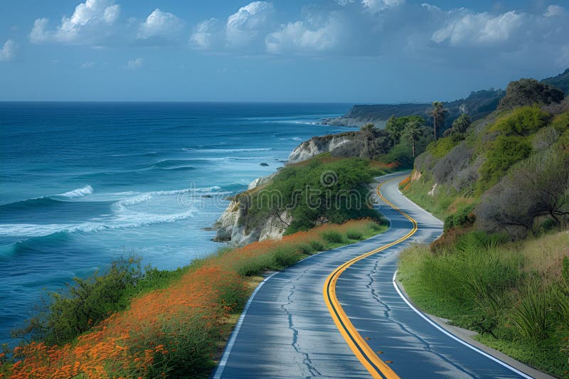 The Beautiful Empty Road Along the Ocean. Nature Landscape Stock ...