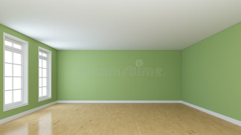 Beautiful Empty Room with Light Green Walls, Two Windows Stock ...