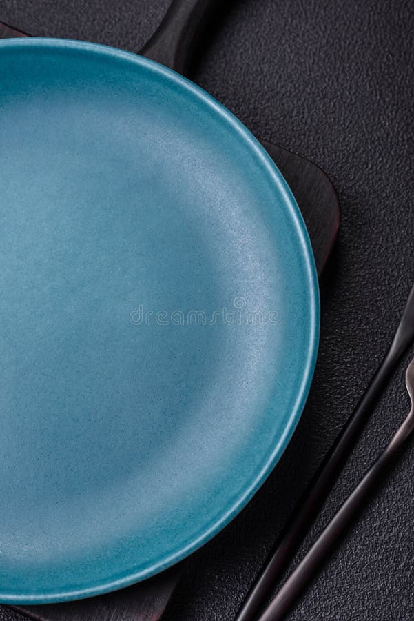 Beautiful Empty Round Ceramic Plate on a Concrete Background Stock ...