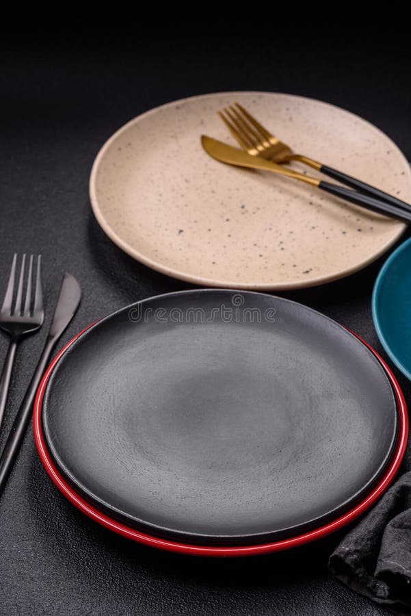 Beautiful Empty Round Ceramic Plate on a Concrete Background Stock ...