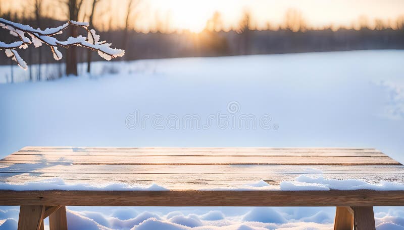 Beautiful Empty Table in Winter with Snow and Copy Space Stock ...