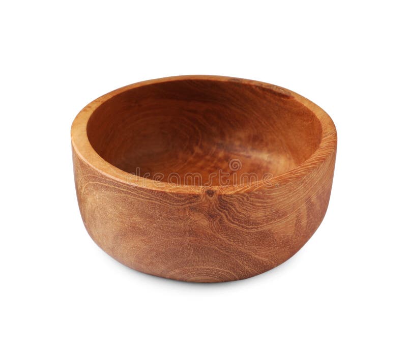 Beautiful Empty Wooden Bowl Isolated on White Stock Photo - Image of ...