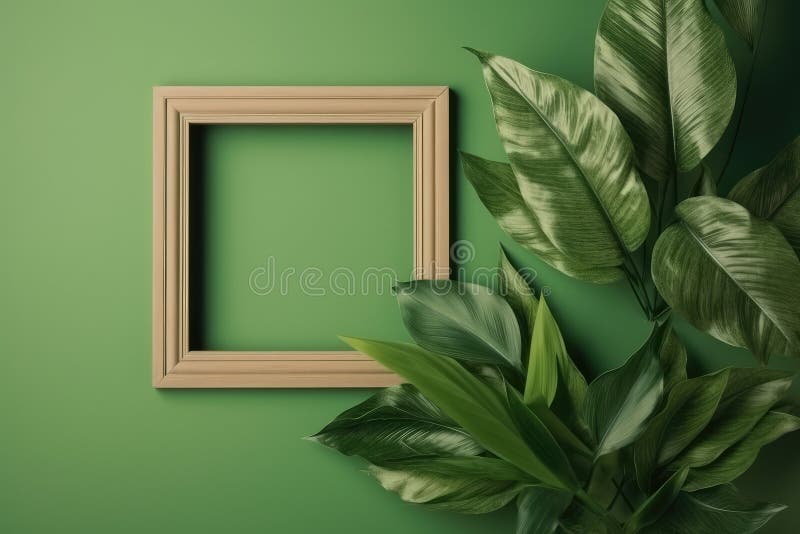 Beautiful Empty Wooden Frame on Green Wall Room Stock Illustration ...