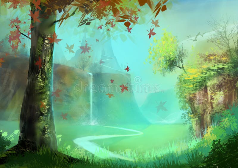 Beautiful Enchanted Forest Landscape with a Castle on the Mountain ...