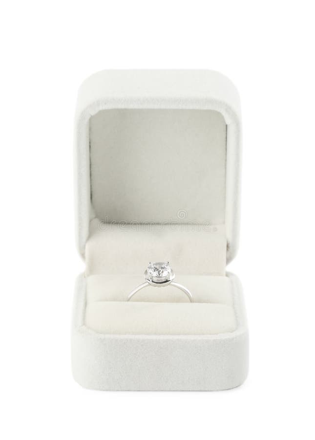 Beautiful Engagement Ring with Gemstone in Box Isolated on White Stock ...