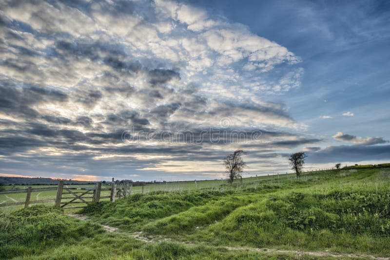 Beautiful English Countryside Landscape Over Fields At Sunset Stock ...