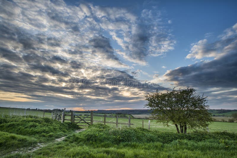 Beautiful English Countryside Landscape Over Fields at Sunset Stock ...