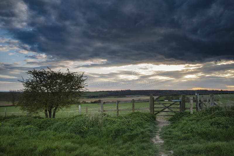 Beautiful English Countryside Landscape Over Fields at Sunset Stock ...