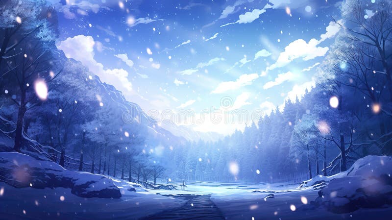 Beautiful Epic Anime Winter Wallpaper, Falling Snowflakes, Ai Generated ...