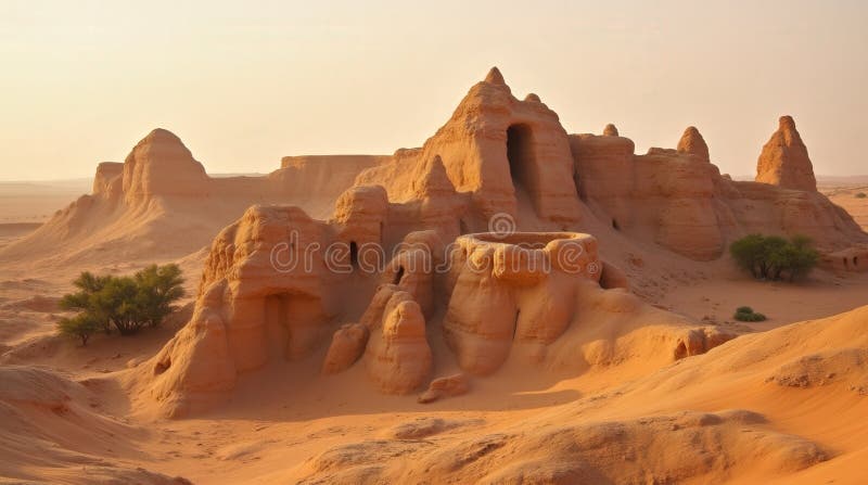 Beautiful Eroded Adobe Castle in the Desert Stock Illustration ...