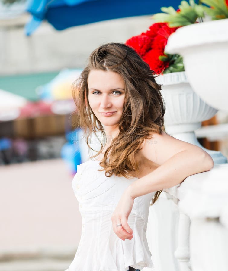 Beautiful European Woman Smiling Outdoors Stock Image - Image of ...