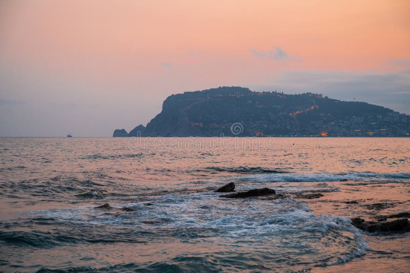 Beautiful Eveining Scene on Alanya Beach Stock Image - Image of turkey ...