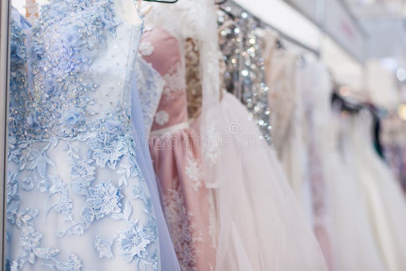 Evening Dresses on the Rack. Stock Image - Image of hang, dress: 126890513