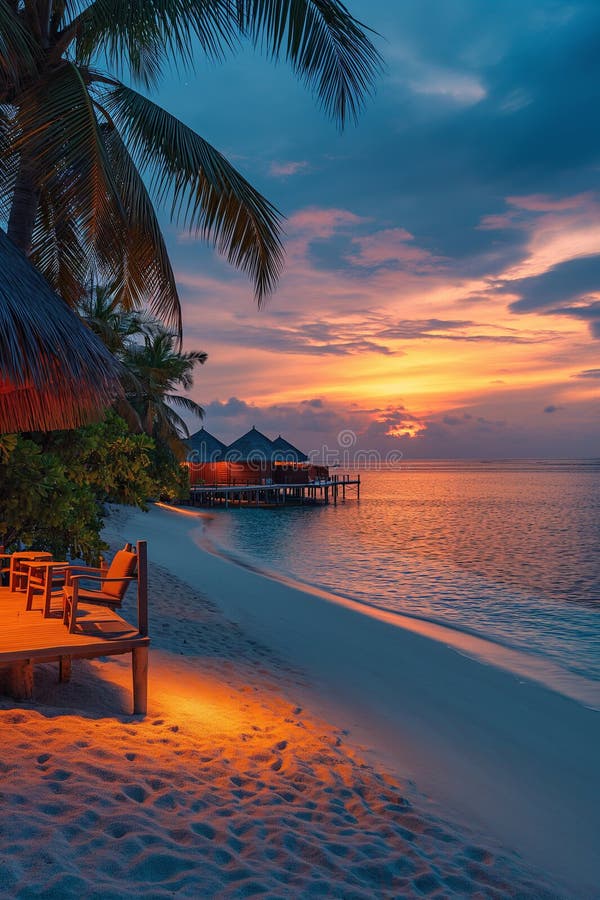 Beautiful Evening Seaside Accommodation Stock Illustration ...