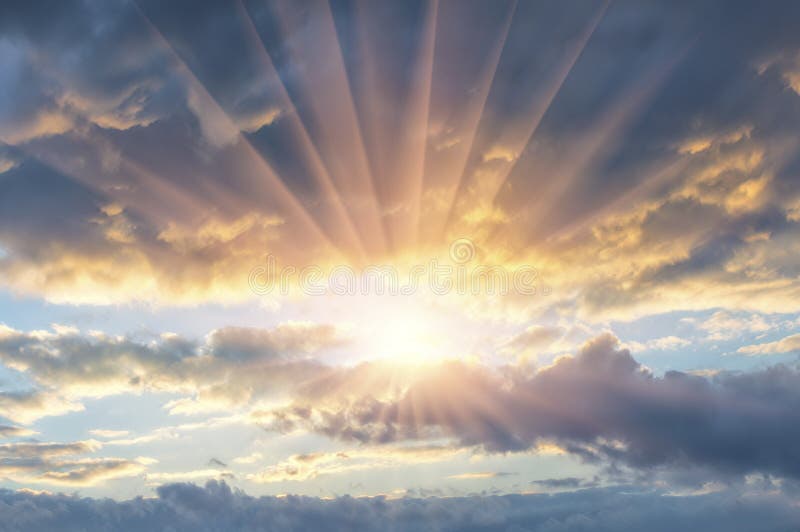 Beautiful evening sunset stock photo. Image of rays, cumulus - 93271878