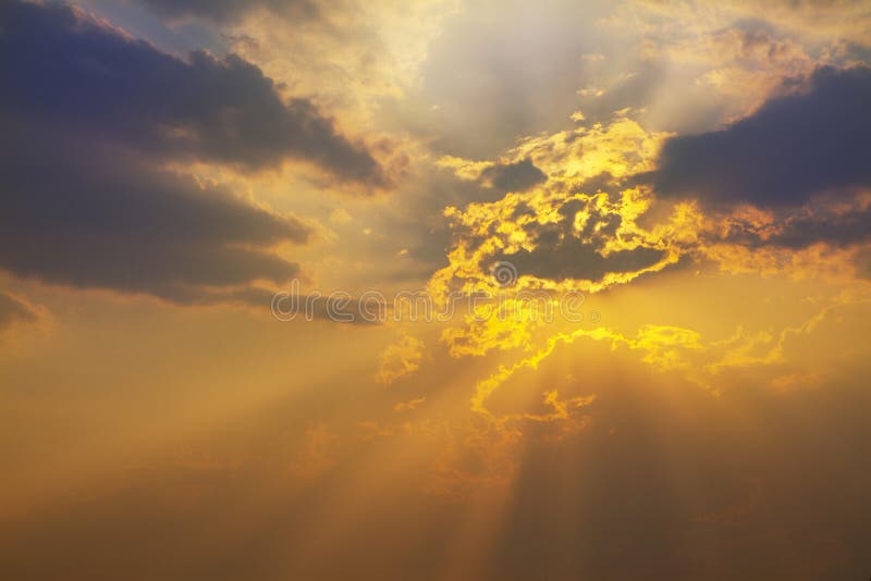 Beautiful Evening Sunset with Clouds and Sun Rays Stock Image - Image ...