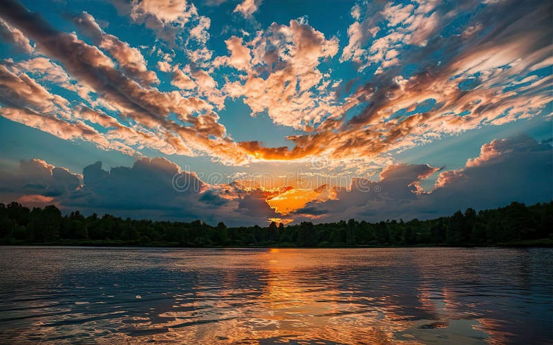 Beautiful Evening, Sunset Over the River. Ai Generated Stock Photo ...