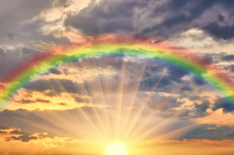Beautiful Evening Sunset with Rainbow Stock Image - Image of color ...