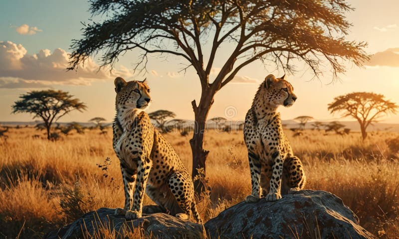 Two Che Ches Sitting on Rock Stock Illustration - Illustration of ...