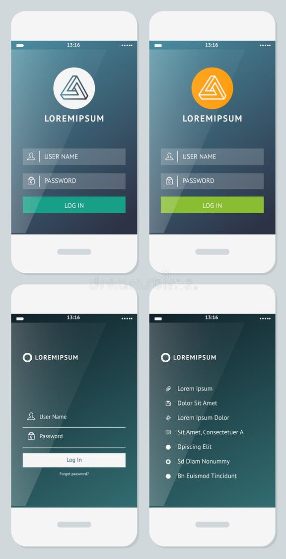 Beautiful Examples of Login Forms for Apps Stock Vector - Illustration ...