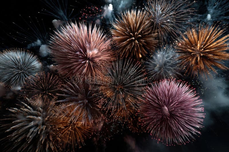 A Spectacular Bunch of Fireworks are Brilliantly Exploding in the Night ...