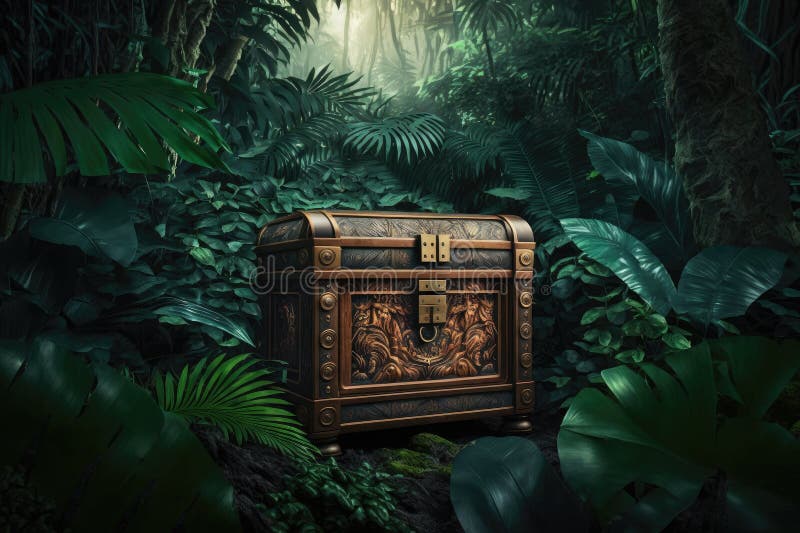 Beautiful Exotic Chest in the Jungle Against Backdrop of Dense ...