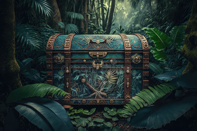 Beautiful Exotic Chest in the Jungle Against Backdrop of Dense ...