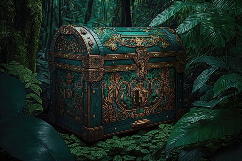 Beautiful Exotic Chest in the Jungle Against Backdrop of Dense ...