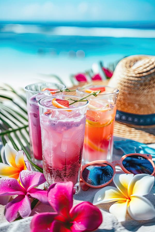Beautiful Exotic Cocktails on the Beach. Selective Focus Stock Image ...