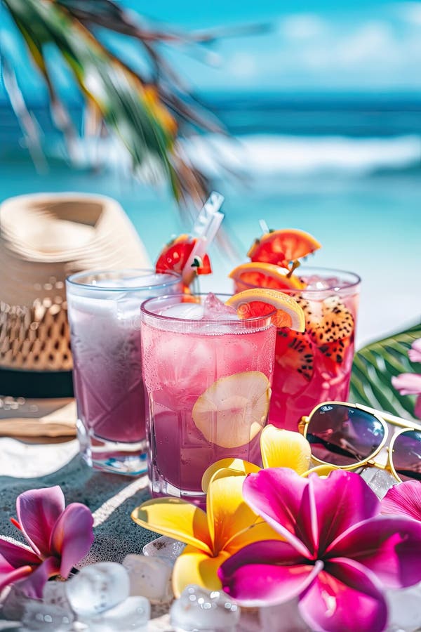 Beautiful Exotic Cocktails on the Beach. Selective Focus Stock Image ...