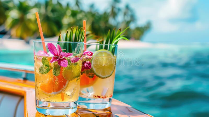 Beautiful Exotic Cocktails on the Beach. Selective Focus Stock Image ...