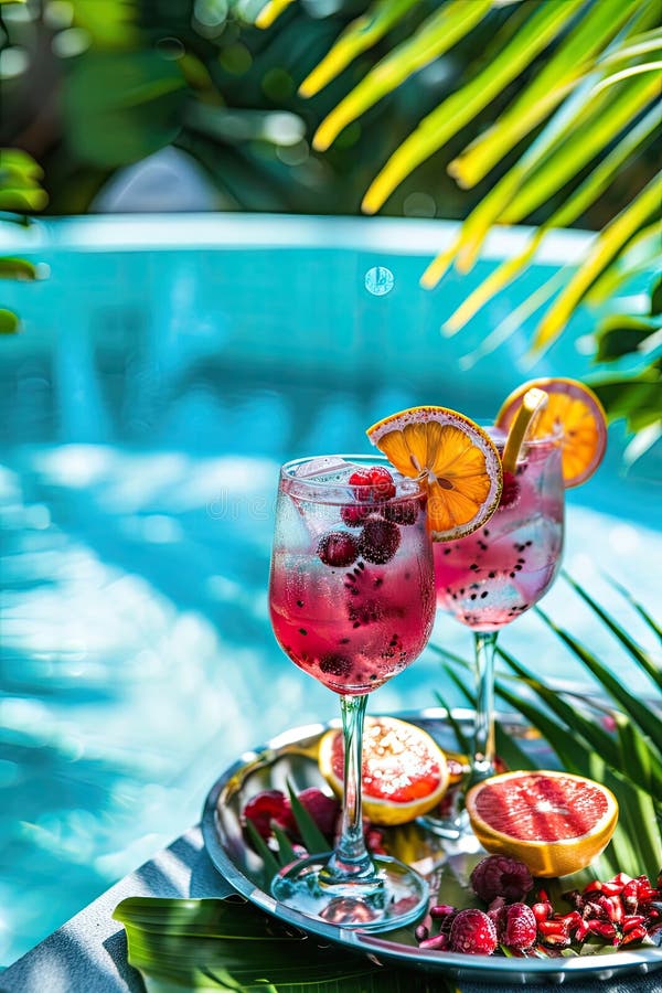 Beautiful Exotic Cocktails on the Beach. Selective Focus Stock Image ...