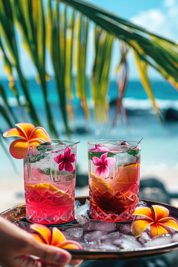 Beautiful Exotic Cocktails on the Beach. Selective Focus Stock Image ...