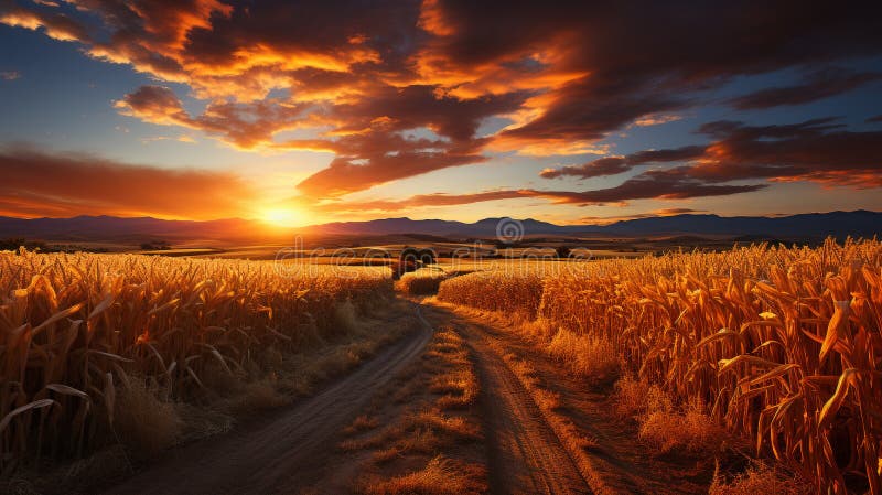 A Beautiful Expansive View of a Cornfield at Sunset. AI Generated Stock ...