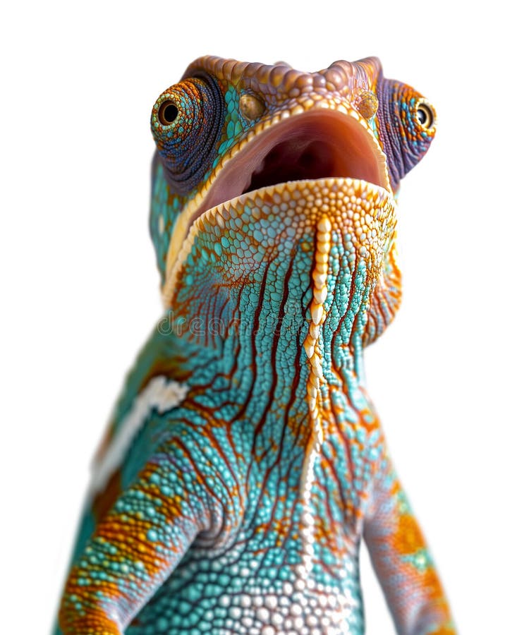 Singing or Talking Chameleon Isolated on a White Background Stock ...