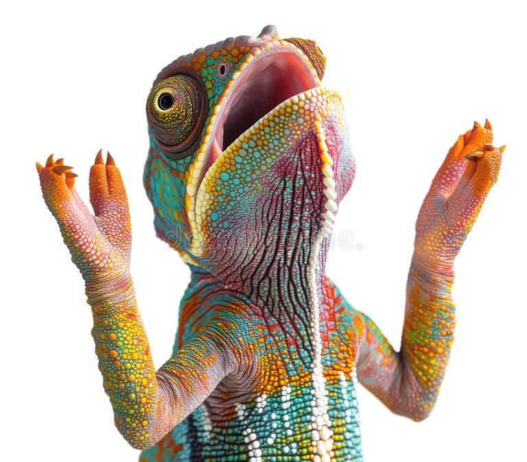 Expressive Chameleon Singing of Talking Isolated on a White Background ...