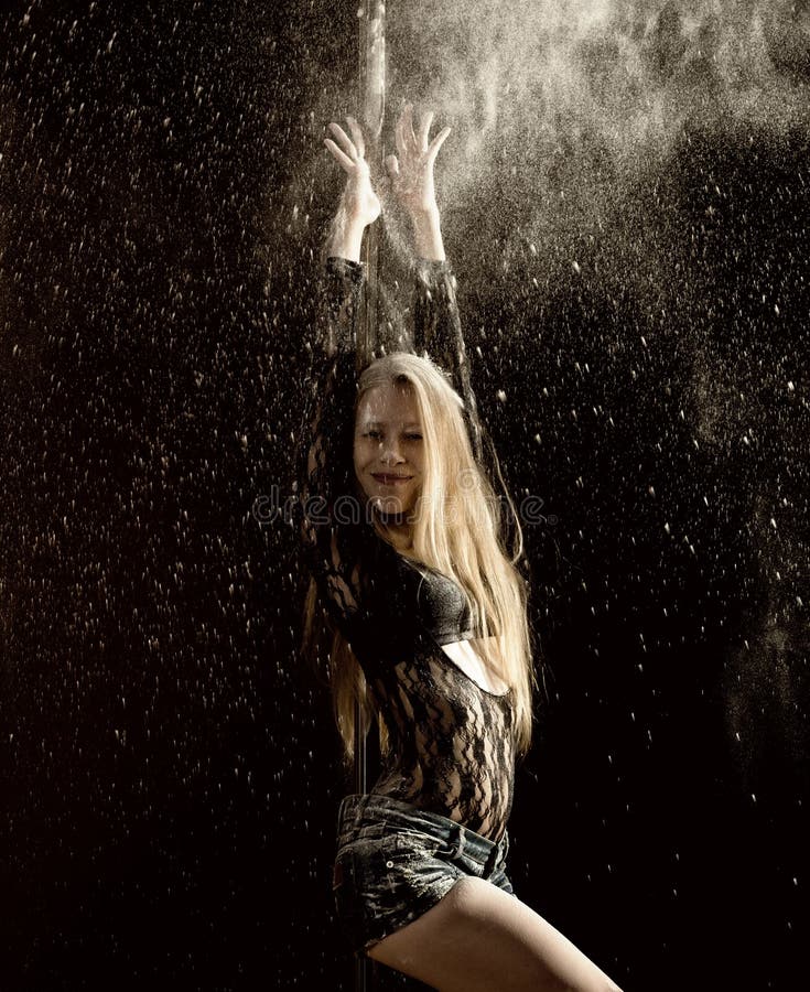 Beautiful Expressive Dencer Dancing at Studio with Flour or Smoke Stock ...