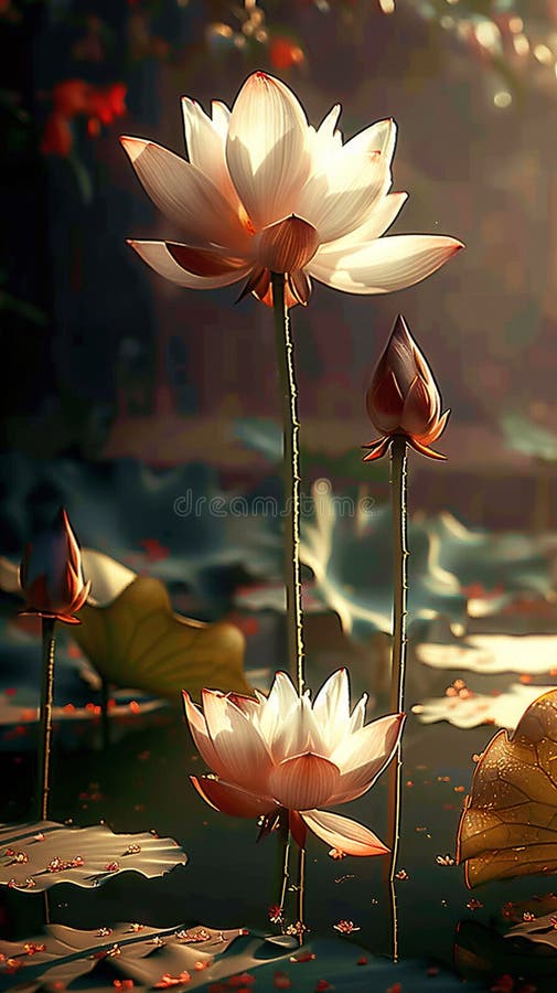 Beautiful, Exquisite Red Lotus, Sunlight 1 Stock Illustration ...