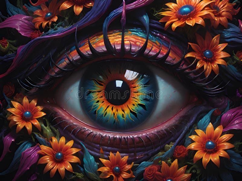Beautiful Eye with Flowers, Abstract Illustration Stock Illustration ...