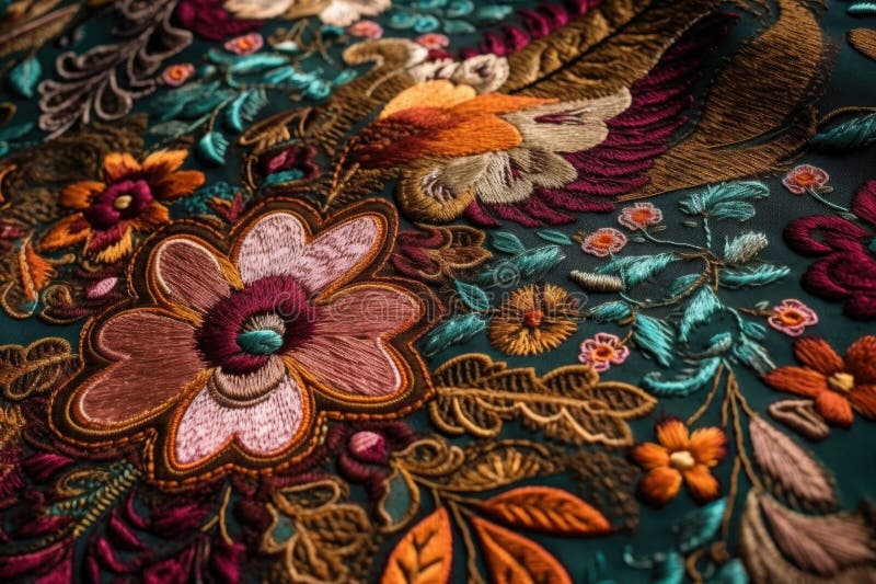 Beautiful Fabric Texture with Intricate Embroidery and Color Details ...