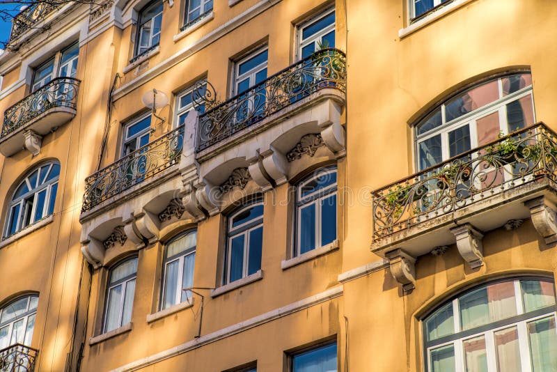 Ancient Balcony . Beautiful Facade from Ancient European Style Stock ...