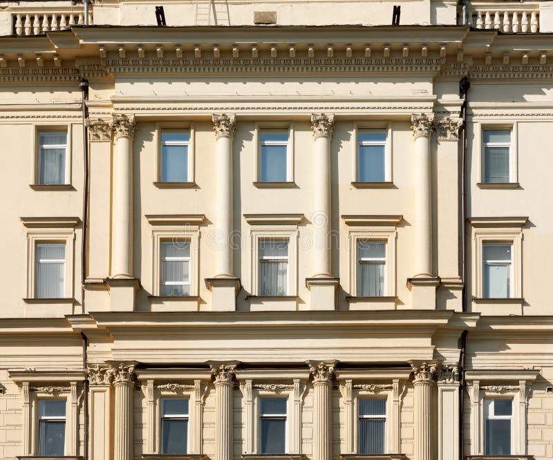 Beautiful Facade of the Building in a Classic Style. Windows, Column ...
